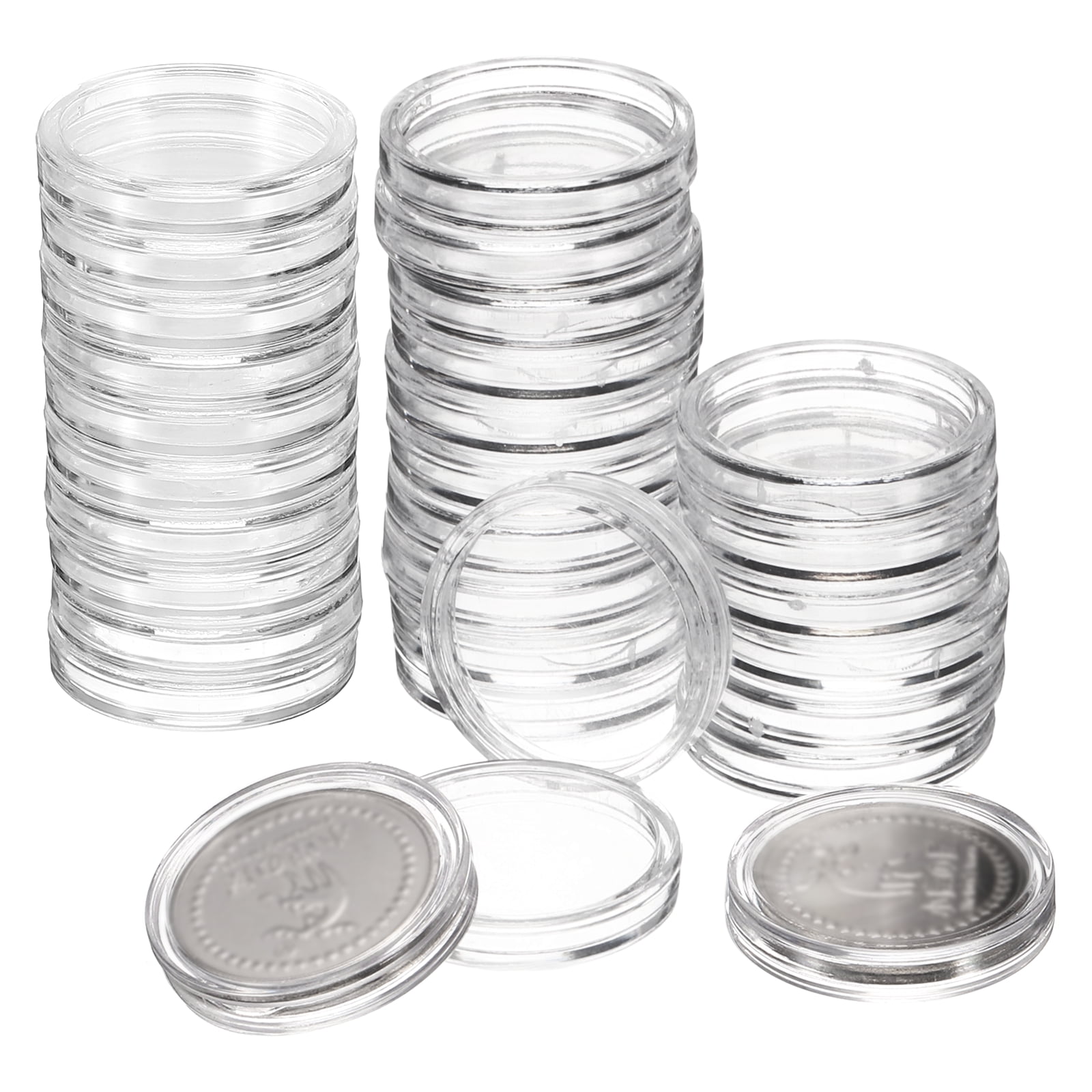 Uxcell 30pcs Acrylic Clear Round Dollar Coin Holders Plastic Coin ...