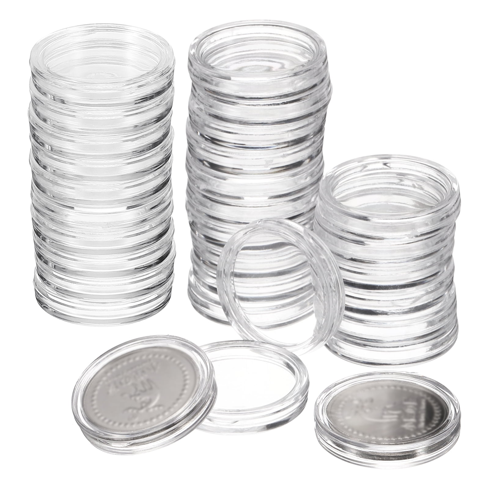 Uxcell 30pcs Acrylic Clear Round Dollar Coin Holders Plastic Coin ...