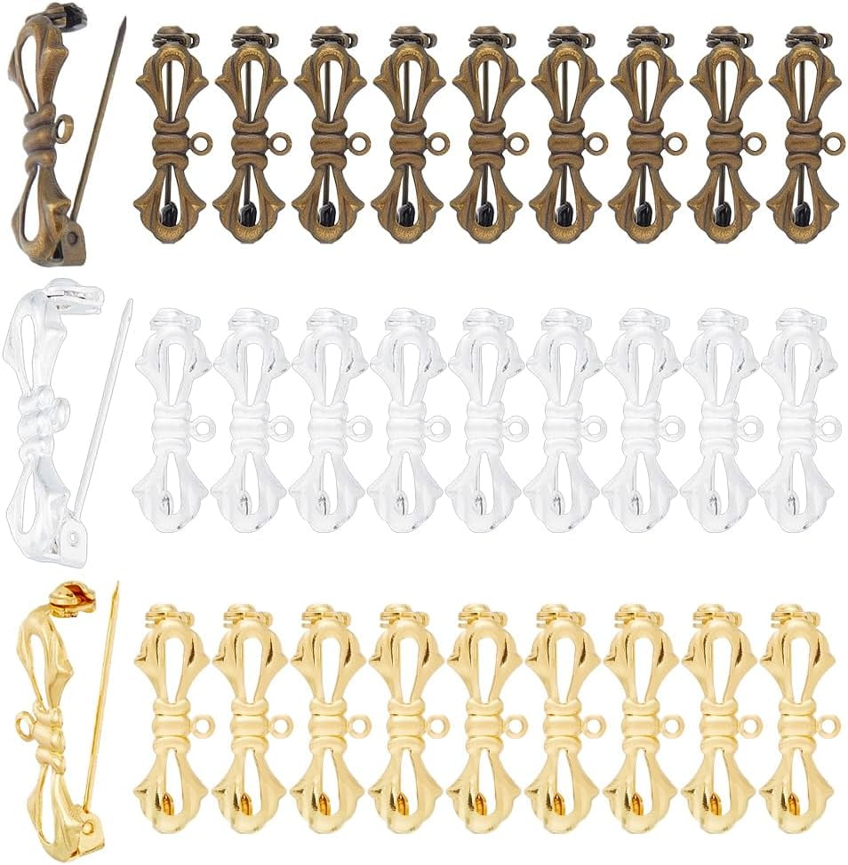 30Pcs 3Colors Bowknot Brooch Pins with Loops Safety Pins Bow Tie Backs ...