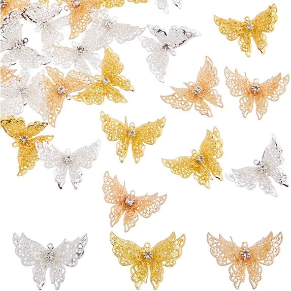30Pcs 3D Butterfly Charms 3 Colors Filigree Butterfly Charms ...