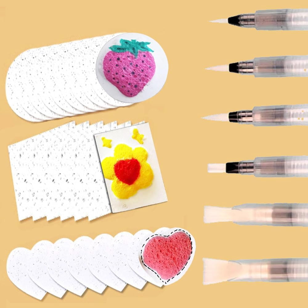 30Pcs 3D Drawing Magic Canvas Sponge with Water Brush DIY Kids Painting ...