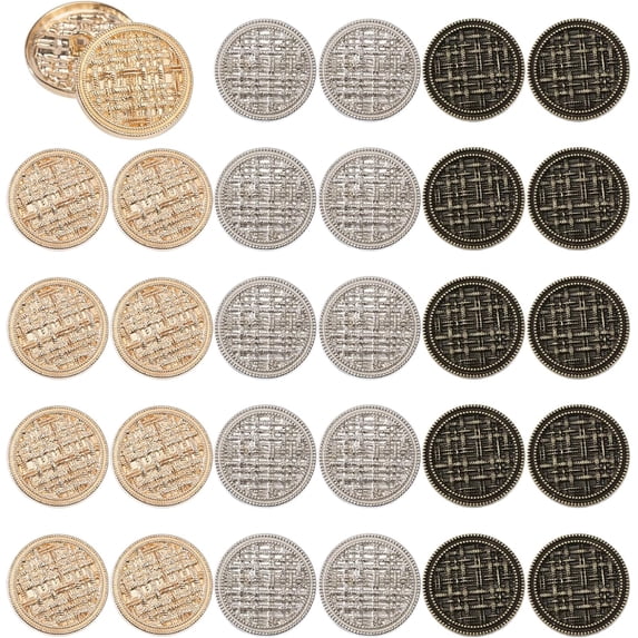 30Pcs 3Styles Zinc Alloy Shank Buttons Flat Round with Grid Sewing ...