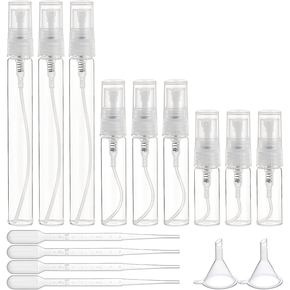 30Pcs 3ml 5ml 10ml Glass Spray Bottle with PP Plastic Lid 2Pcs Plastic ...