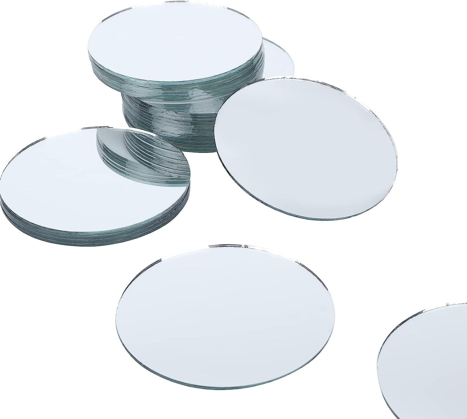 30Pcs 3x0.06Inch Small Circle Mirror Tiles White Mini Round Glass ...