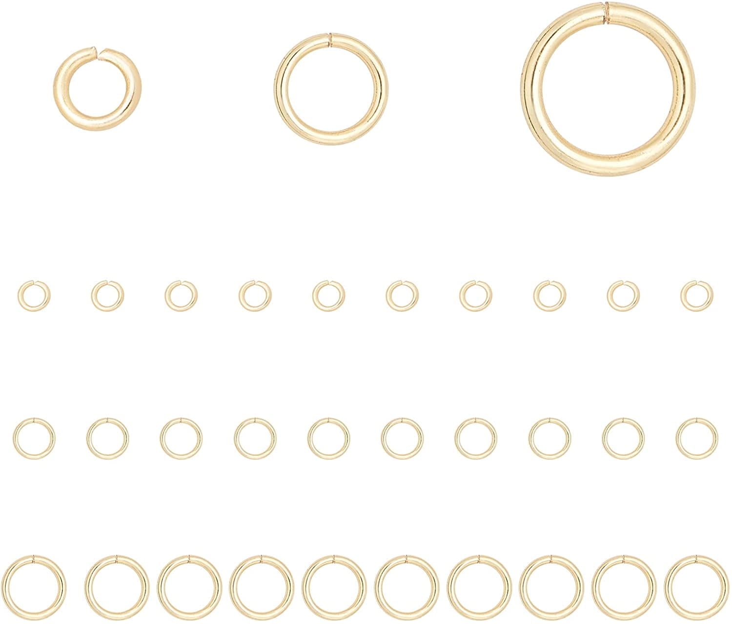 30Pcs 3 Styles Brass Jump Rings Real 14K Gold Plated 10pcs/style ...