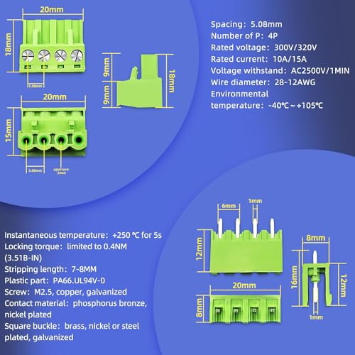 30Pcs 4 Pin 5.08mm Pitch DIY PCB Mount Screw Terminal Block Connector with 30Pcs 4 Pin Phoenix ...