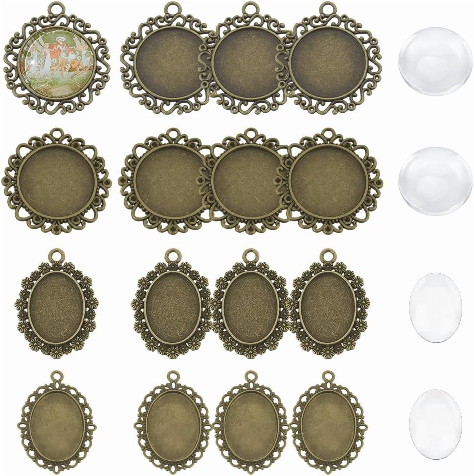 30Pcs 4 Styles Bronze Pendant Trays Kit Blank Bezel Pendants Tray with ...