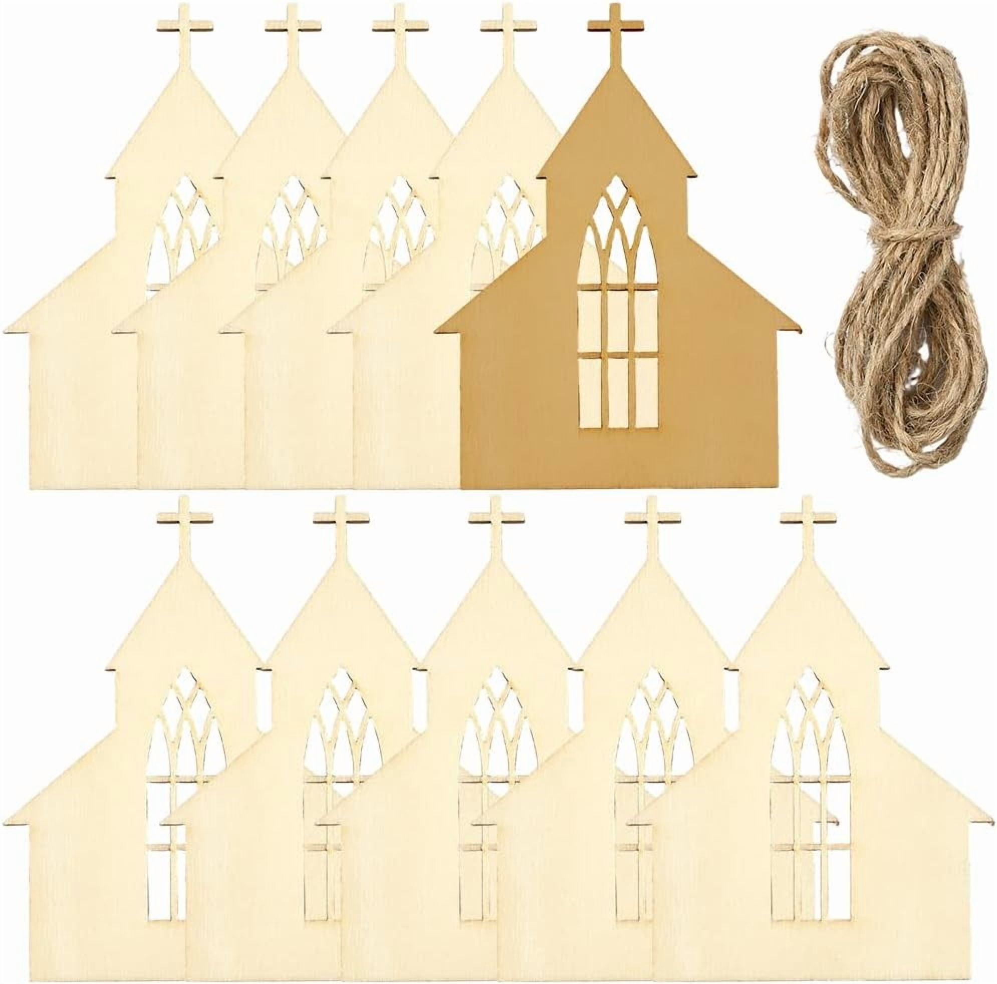 30Pcs 4 x 3In Church Wood Cutouts Unfinished Wooden Gift Tags with ...