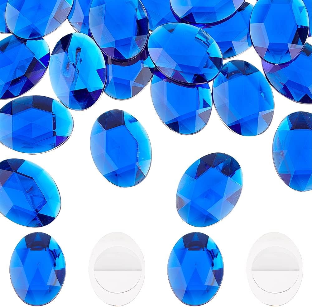 30Pcs 40x30mm Flat Back Oval Acrylic Rhinestone Blue Self-Adhesive ...