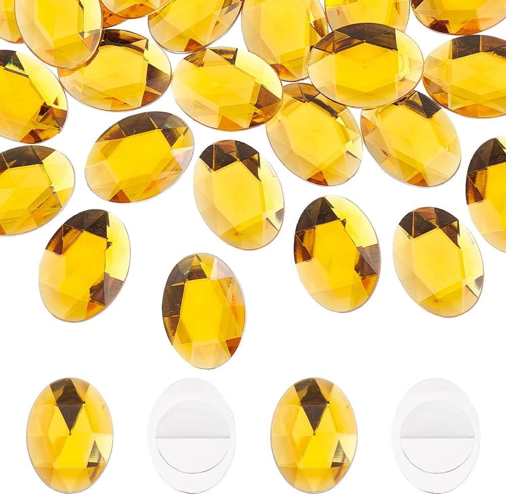 30Pcs 40x30mm Flat Back Oval Acrylic Rhinestone Gold Self-Adhesive ...