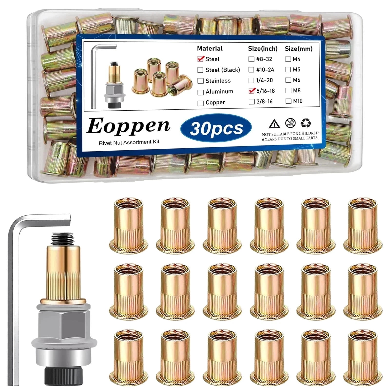 30Pcs 5/16-18 Rivet Nuts with Hand Rivet Nut Tool, Carbon Steel Flat ...