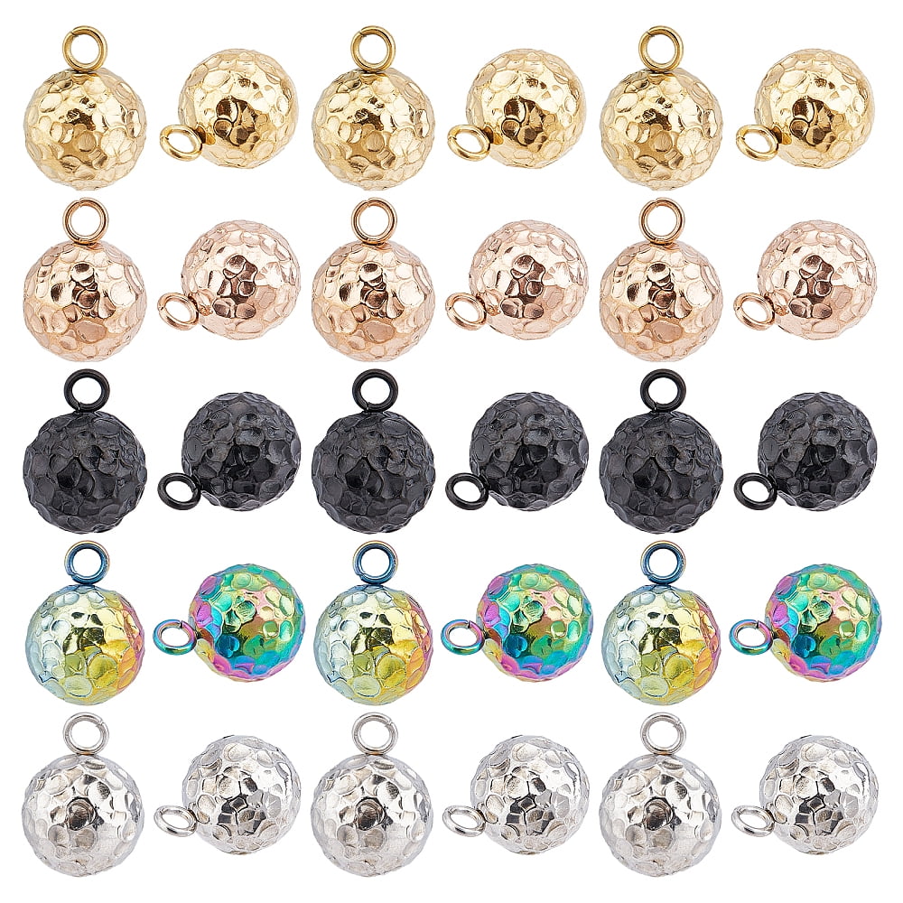 30Pcs 5 Colors Ion Plating(IP) 304 Stainless Steel Charms Round Bumpy ...