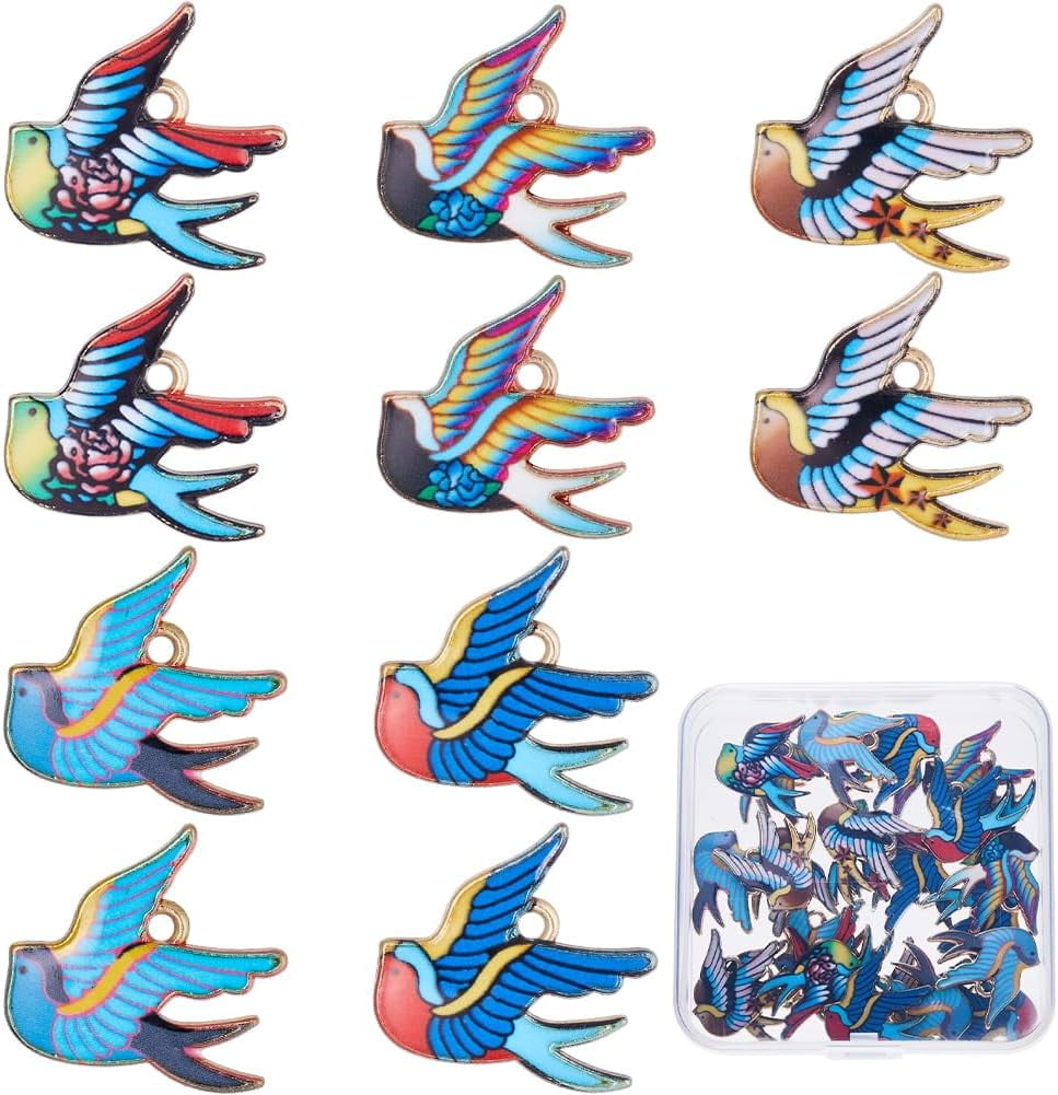 30Pcs 5 Colors Rack Plating Alloy Pendants Printed Lead Free & Cadmium ...