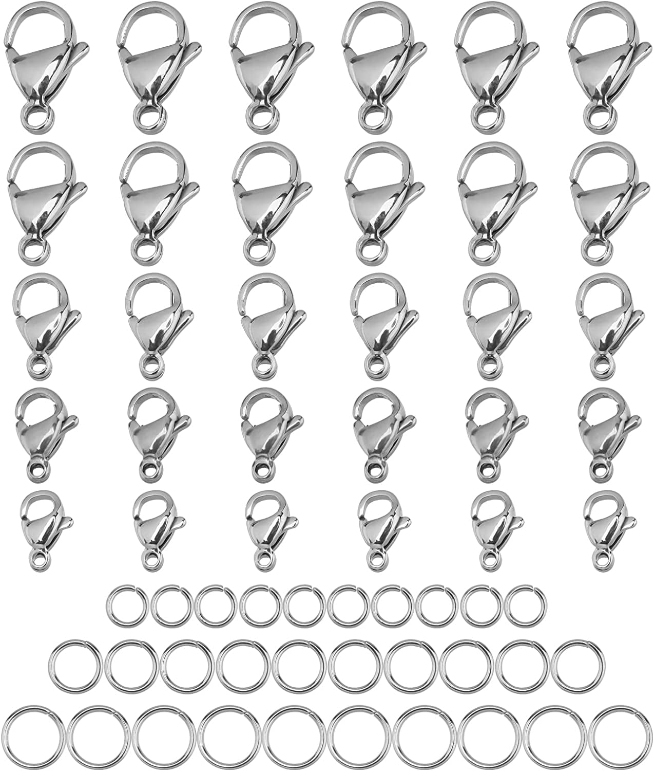30Pcs 5 Sizes Stainless Steel Lobster Clasps with 30Pcs Open Jump Rings ...