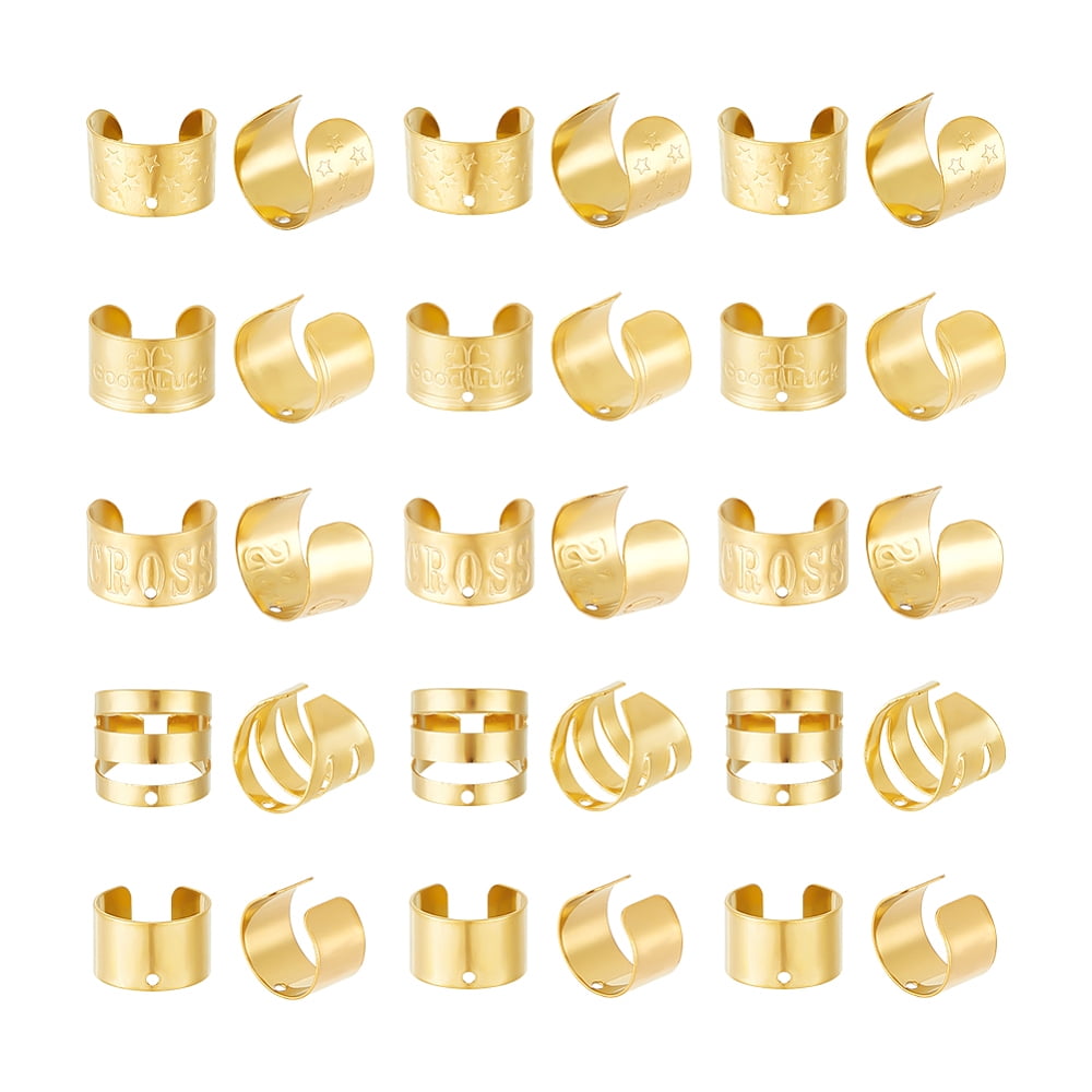 30Pcs 5 Style 304 Stainless Steel Ear Cuff Findings with Hole Golden 9. ...