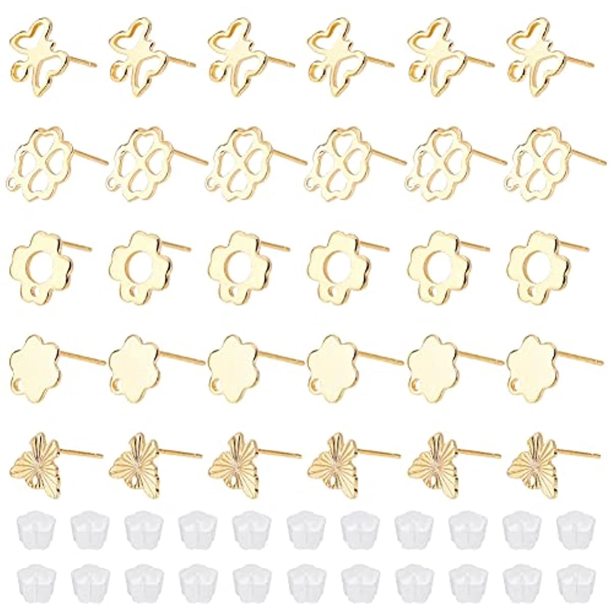 30Pcs 5 Style Real 24K Gold Plated Stainless Steel Stud Earring ...