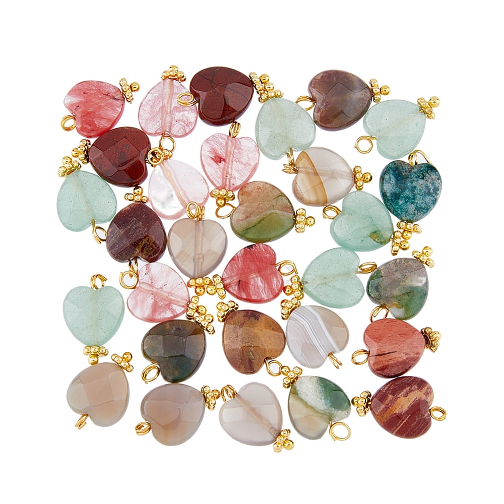 30Pcs 5 Styles Natural & Gemstone Charms Natural Red Rainbow Jasper ...