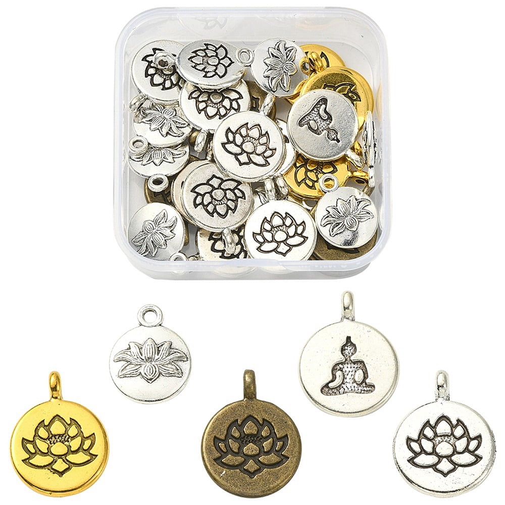 30Pcs 5 Styles Tibetan Style Alloy Pendants Mixed Shapes Mixed Color 16 ...