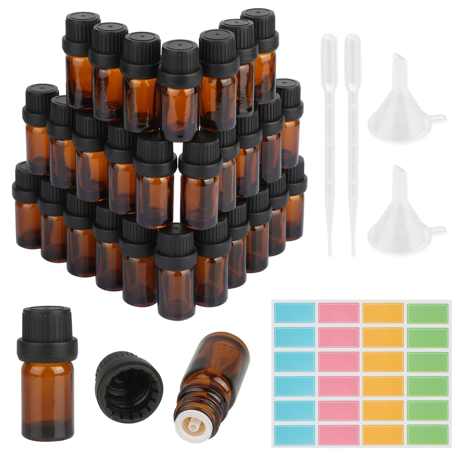 30Pcs 5ml Brown Glass Liquid Dropper Reagent Empty Glass Pipette ...