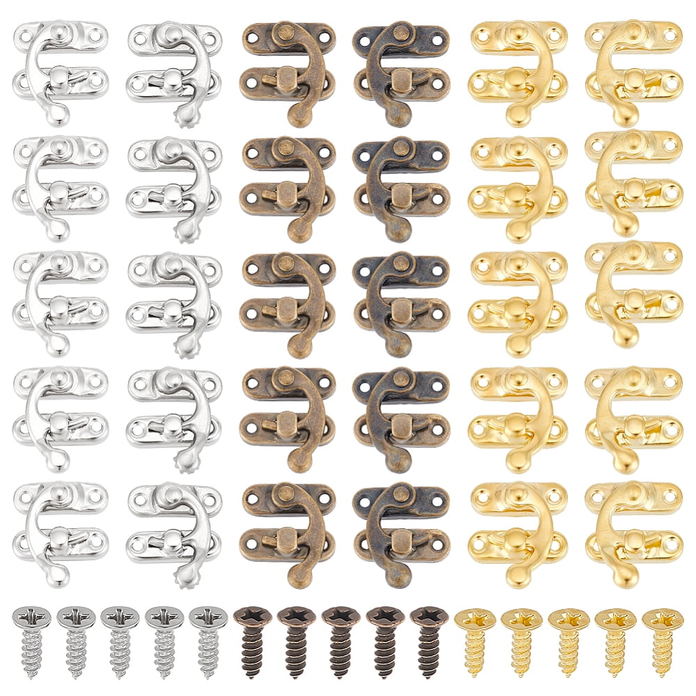 30Pcs 6 Colors Iron Latch Hook Hasp Horn Lock with Screws Mixed Color ...