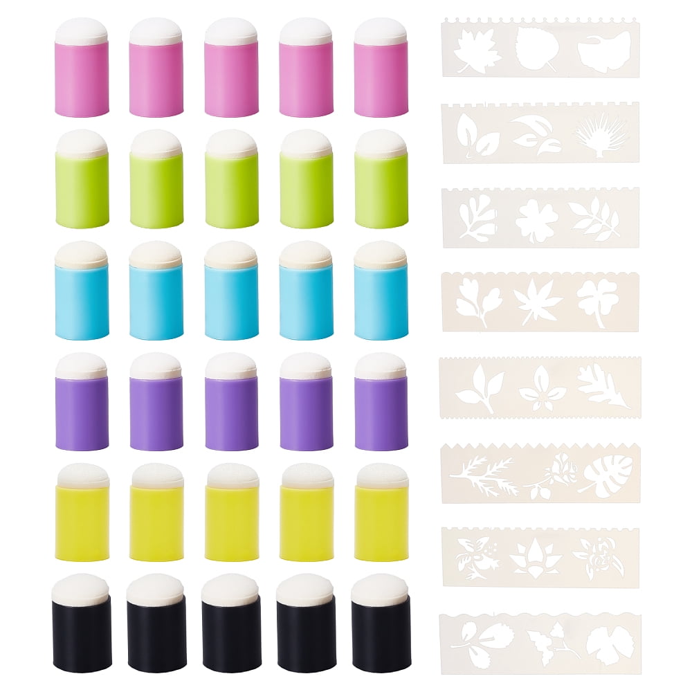 30Pcs 6 Colors Sponge Painting Tool with Plastic Handle Column with 1 ...