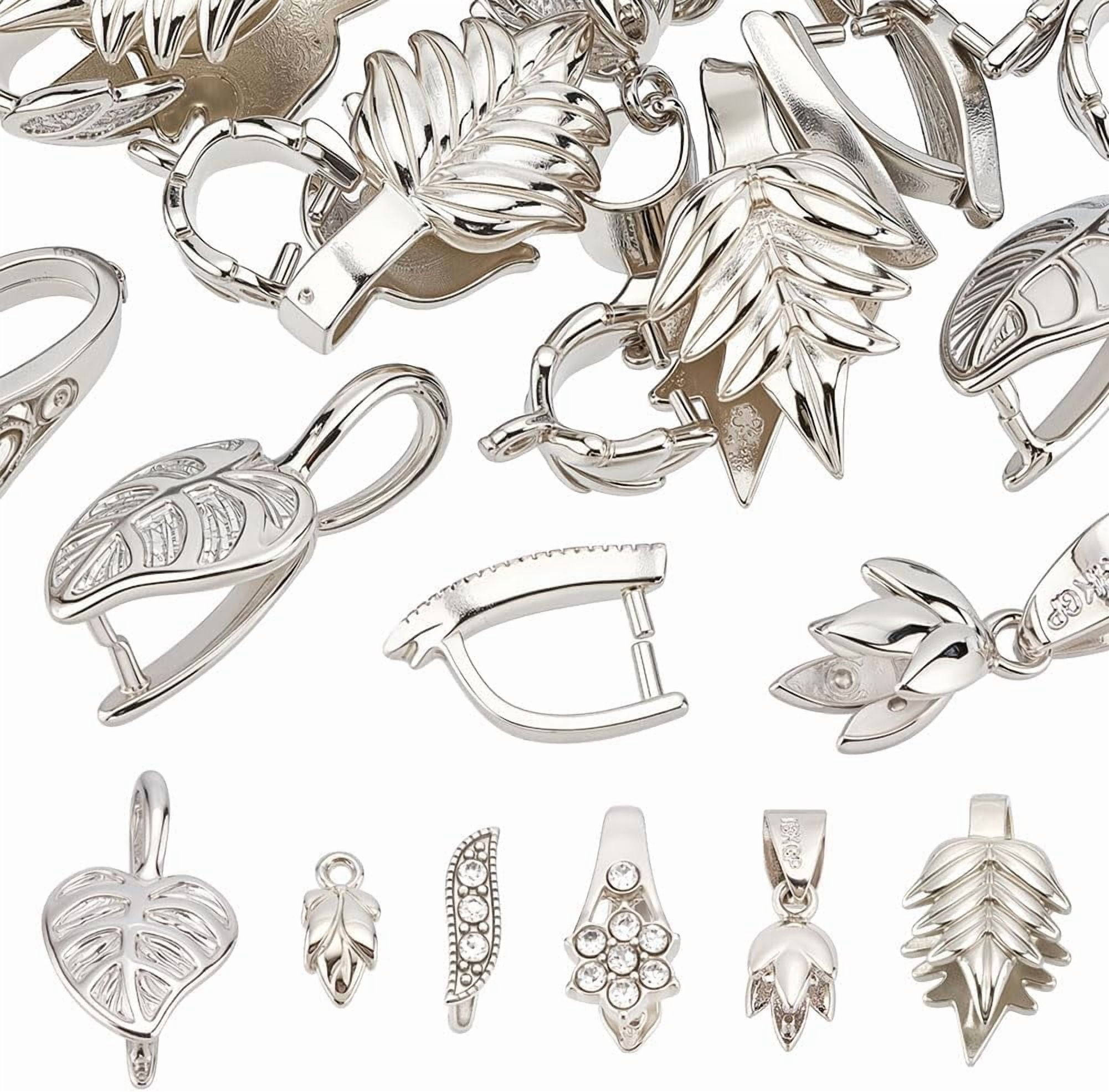 30Pcs 6 Styles Brass Bails Ice Pick Pinch Bails Leaf Shape Necklace ...