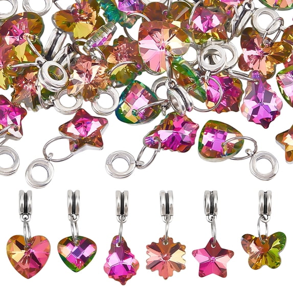 30Pcs 6 Styles Electroplate Glass European Dangle Charms Large Hole ...