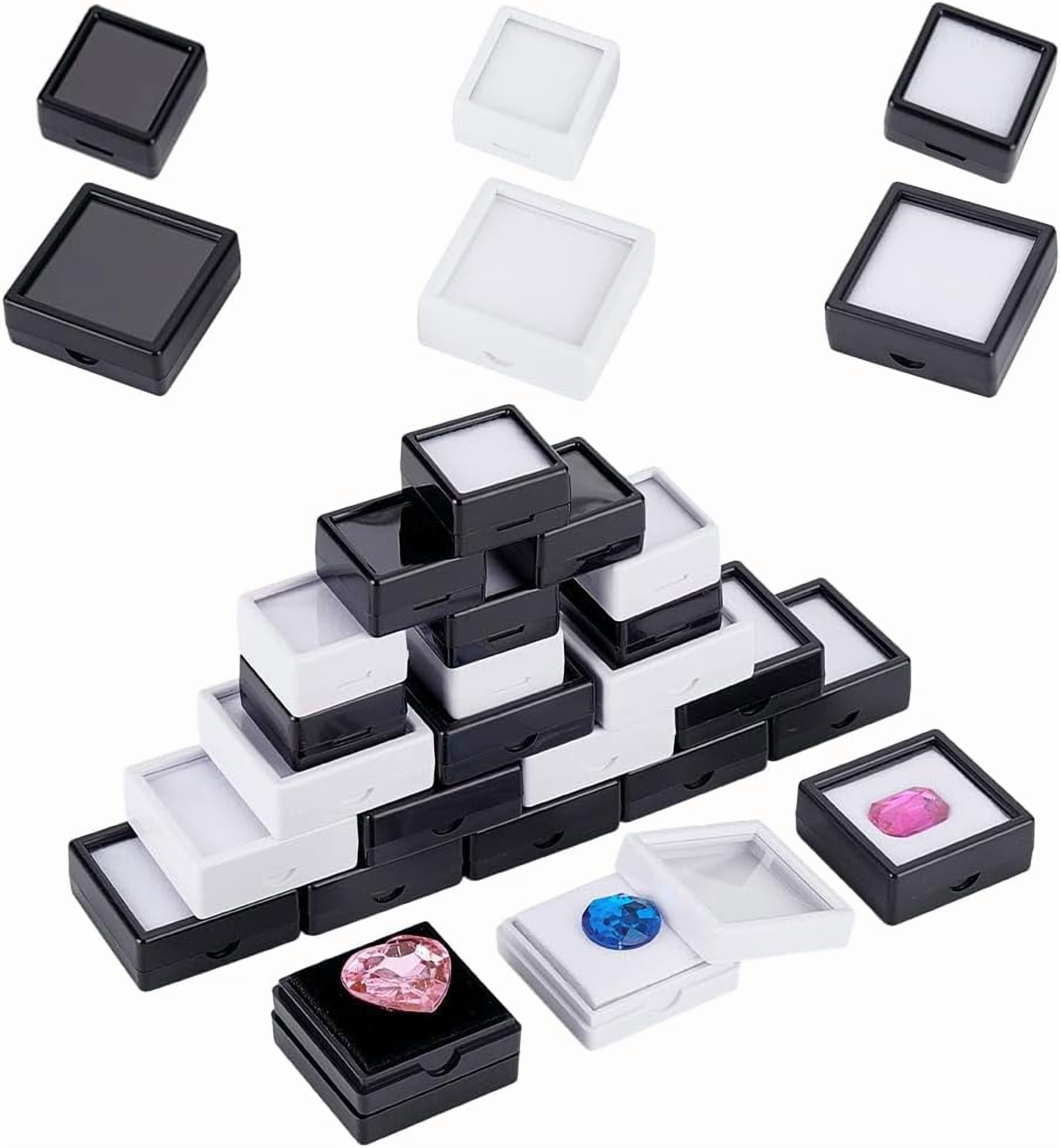 30Pcs 6 Styles Small Loose Gemstone Display Box Square Acrylic Diamond ...
