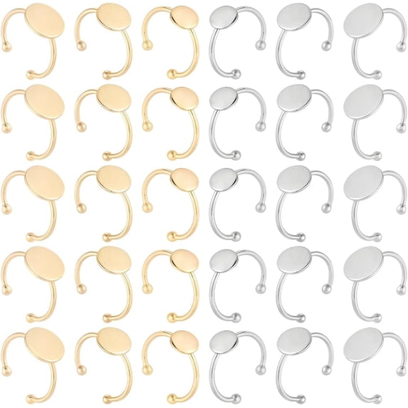 30Pcs Adjustable 304 Stainless Steel Finger Rings Components Pad Ring ...