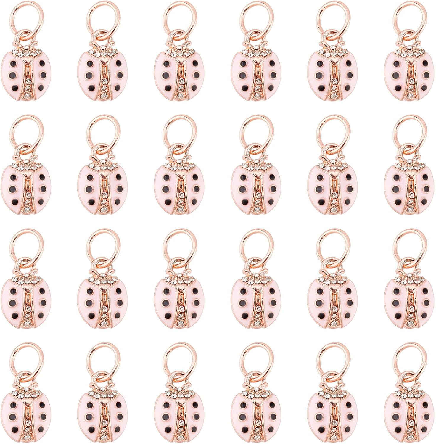 30Pcs Alloy Enamel Charms with Crystal Rhinestone Rose Gold Ladybug ...