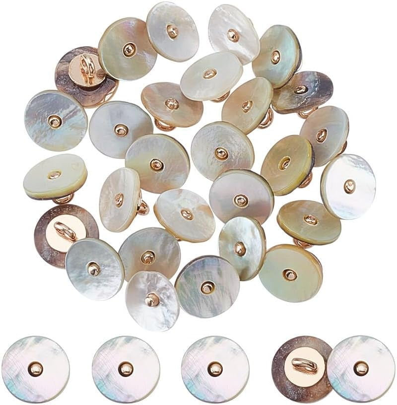 30Pcs Alloy Shell Shank Buttons 11.5mm Natural Pearl MOP Buttons with ...