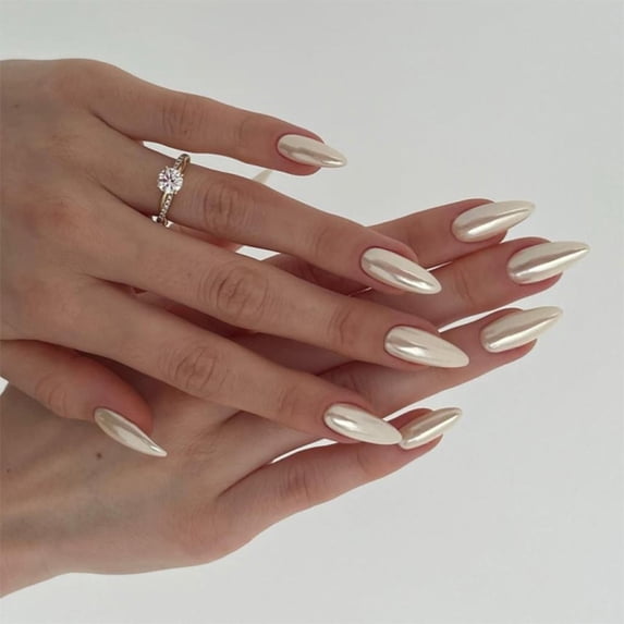 30Pcs Almond Press on Nail Designs French Fake Nail Acrylic False Nail ...