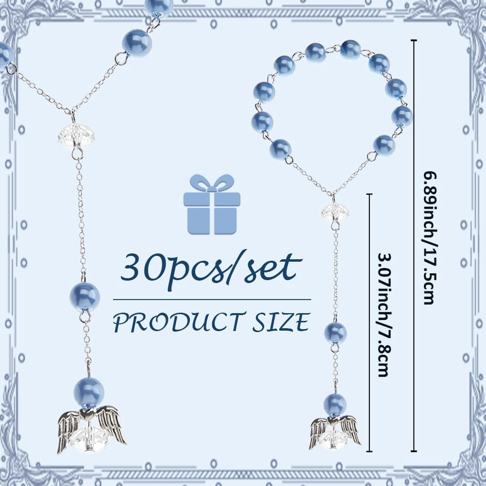 30Pcs Angel Baptism Rosary Acrylic Angel Wings Baptism Favor Blue Mini ...