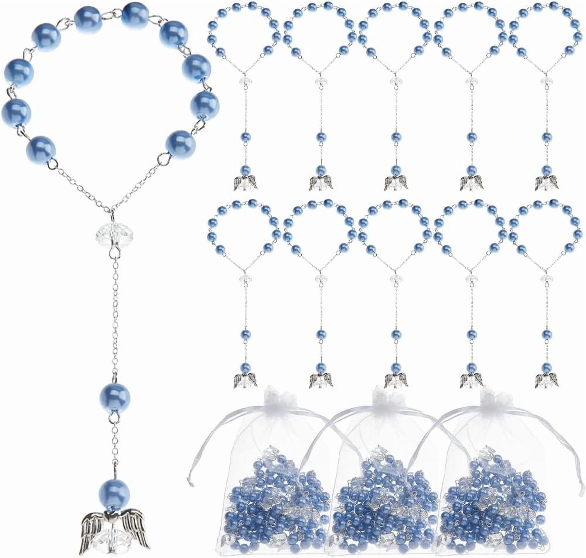 30Pcs Angel Baptism Rosary Acrylic Angel Wings Baptism Favor Blue Mini ...