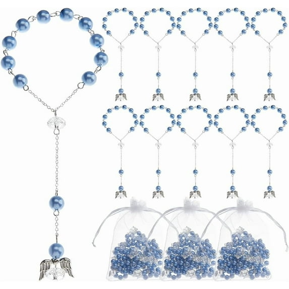 30Pcs Angel Baptism Rosary Acrylic Angel Wings Baptism Favor Blue Mini ...