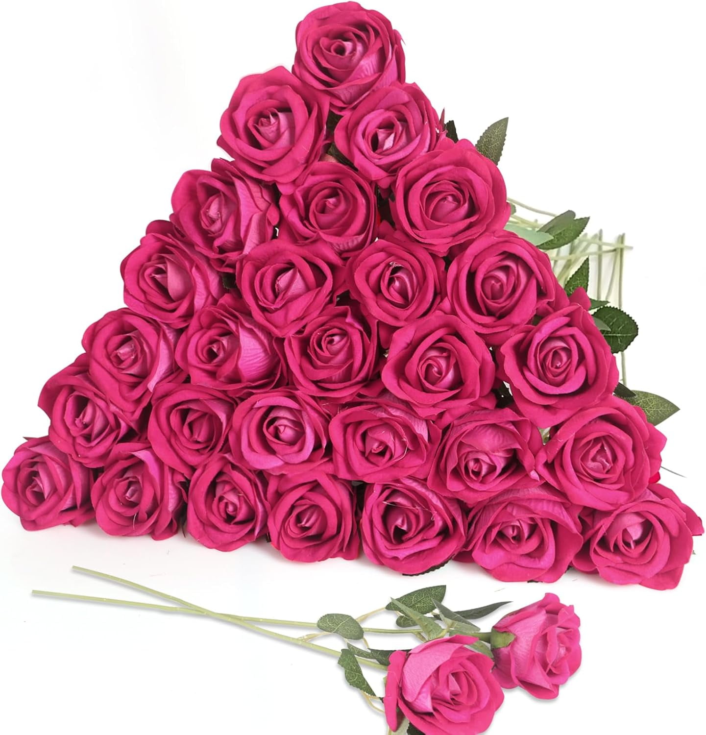 30Pcs Artificial Flowers with Long Stem, Fake Silk Rose Bouquet Bulk ...
