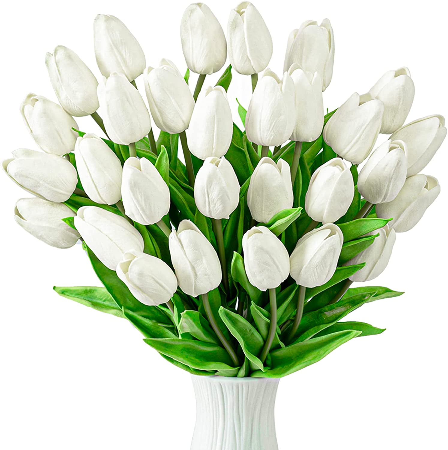 30Pcs Artificial Tulip Flowers Faux Tulip Stems PU Real Touch Tulips 13 ...