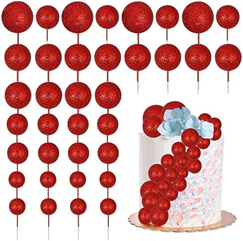 30Pcs Balls Cake Topper Glitter Foam Ball Cake Picks Mini Balloon ...