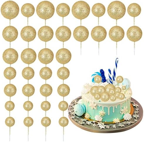 30Pcs Balls Cake Topper Glitter Foam Ball Cake Picks Mini Balloon DIY ...