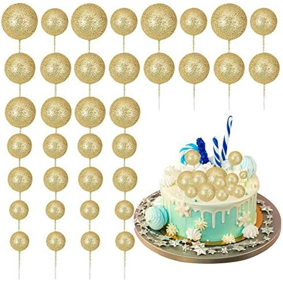 30Pcs Balls Cake Topper Glitter Foam Ball Cake Picks Mini Balloon DIY ...