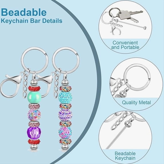 30Pcs Beadable Keychain Bars, Beadable Keychains Bar Blanks DIY Beaded ...