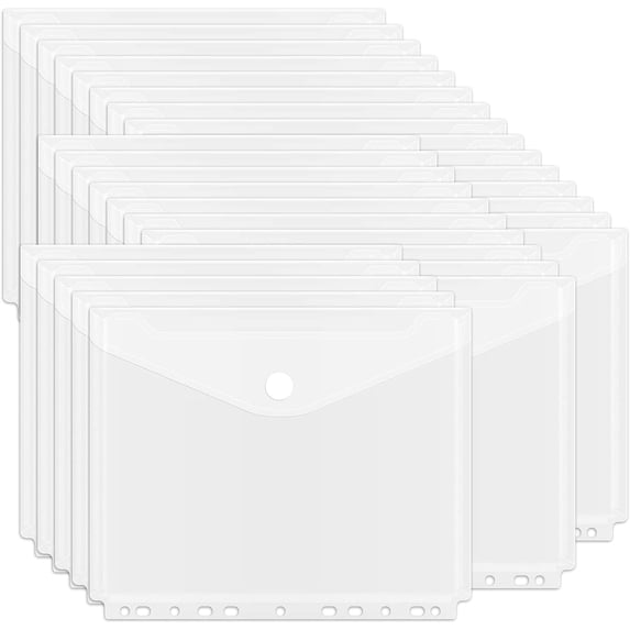 30Pcs Binder Pocket, Binder Organizer, 11 Holes Clear Poly Binder ...