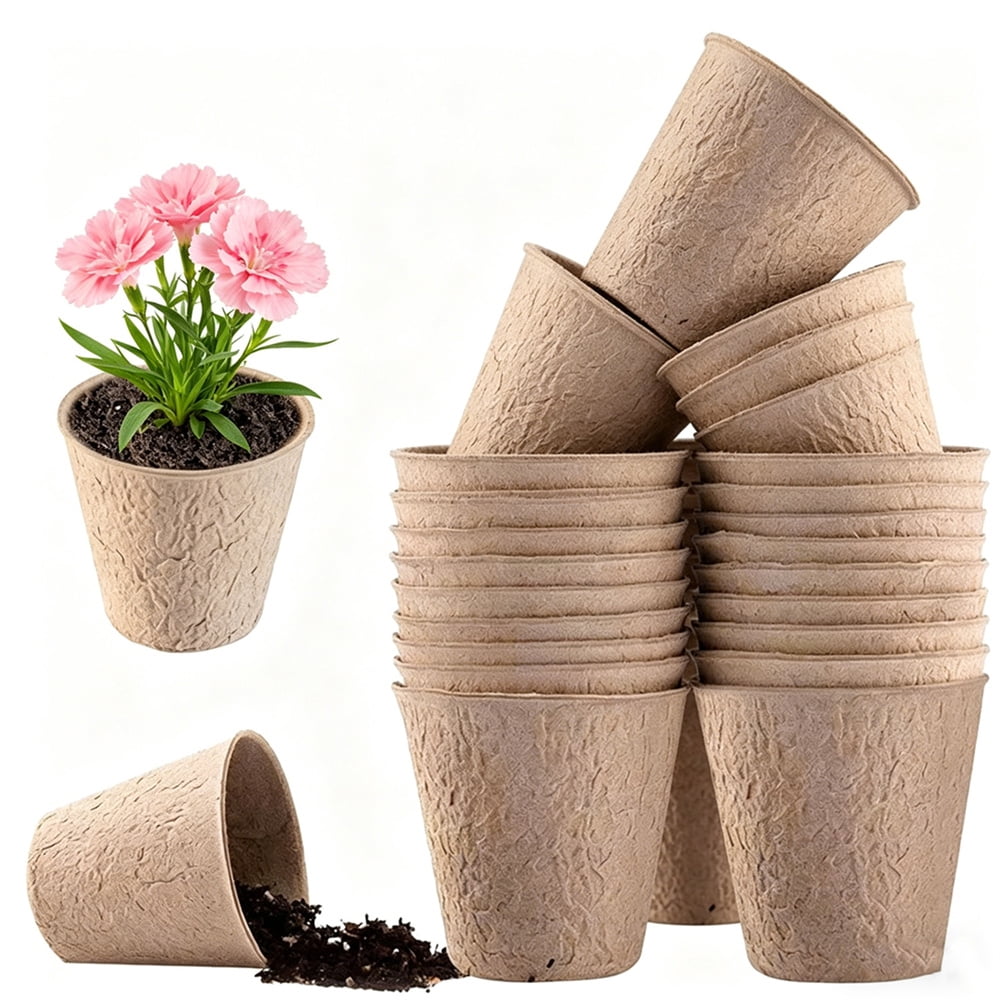 30Pcs Biodegradable Peat Pots with Plant Labels 4 Inch Round Plant ...