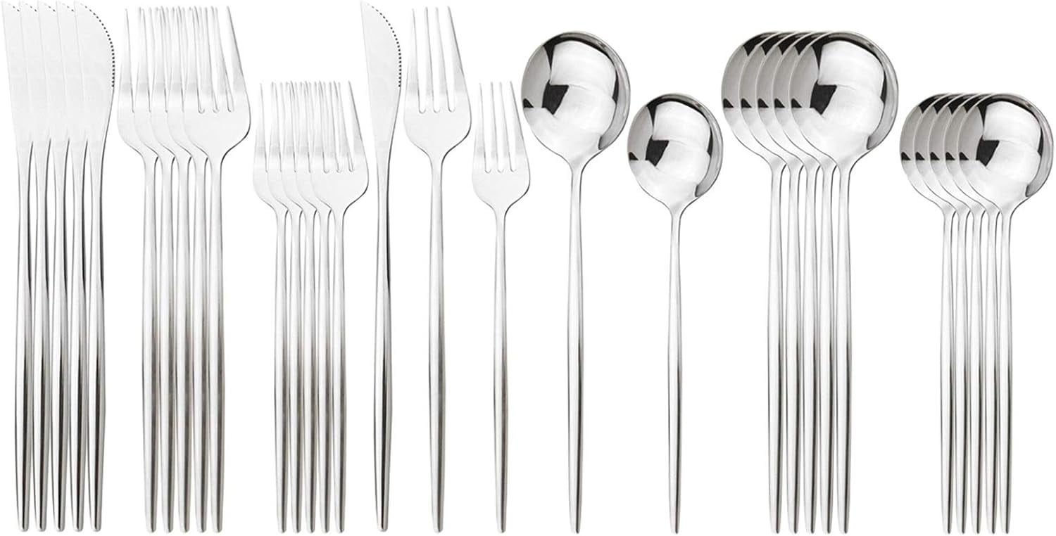 30Pcs Black Gold Cutlery Set Stainless Steel Dinnerware Set Dessert ...