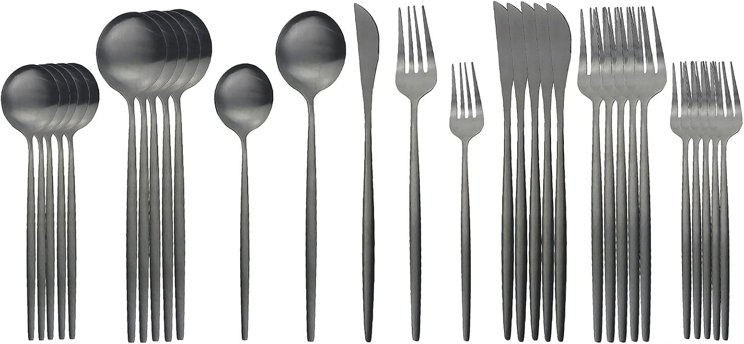 30Pcs Black Gold Flatware Set Matte Knife Spoon Fork Tableware Set ...