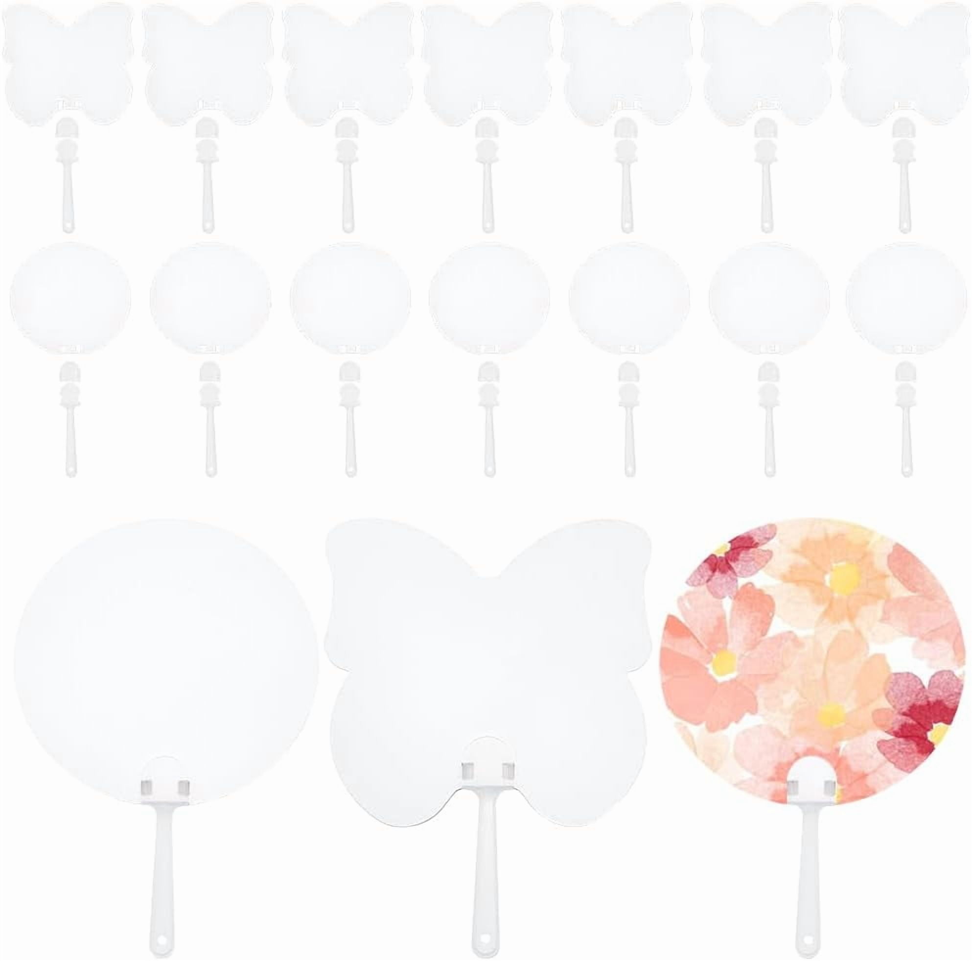 30Pcs Blank Paper Hand Fans Church Fan Handheld Round Butterfly Shape ...