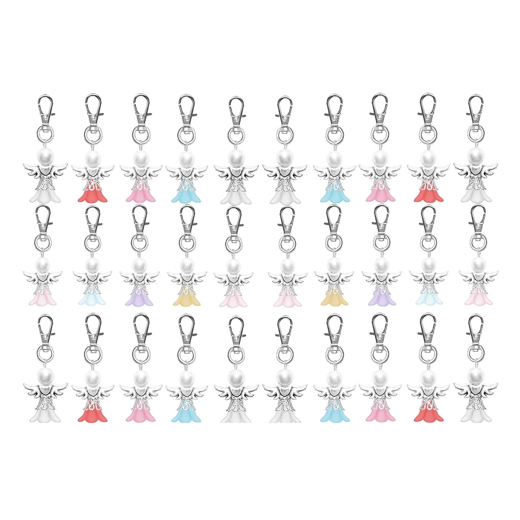 30Pcs Blessing Angel Keychain Key Holder Beads Wing Pendant Keyring for ...
