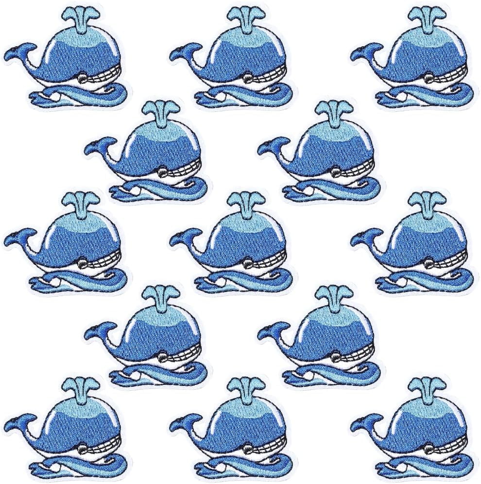 30Pcs Blue Whale Patches Iron On Embroidered Sea Animal Applique Badge ...