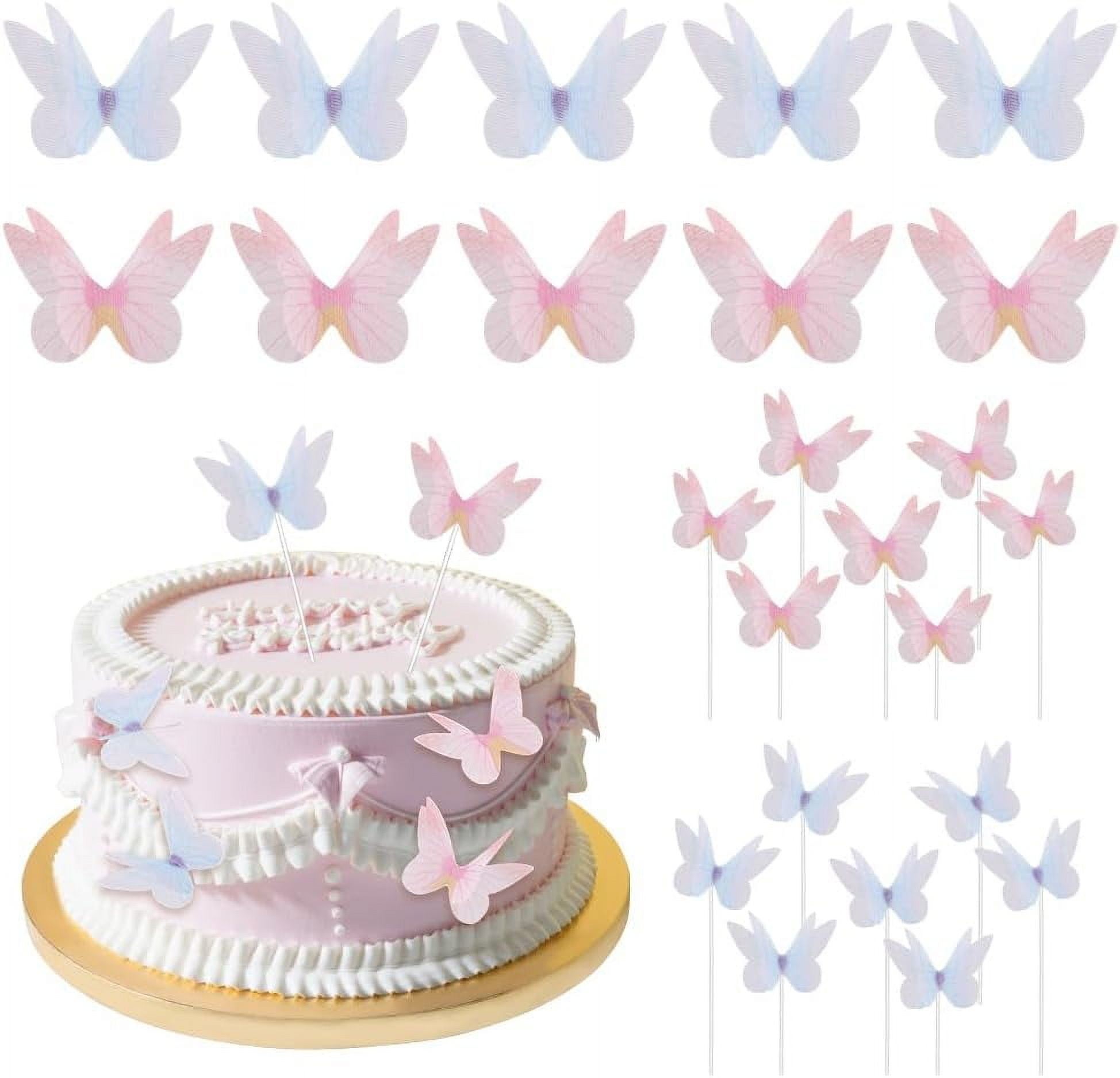 30Pcs Butterfly Cake Decoration Pink & Blue Butterfly Cake Toppers 3D ...