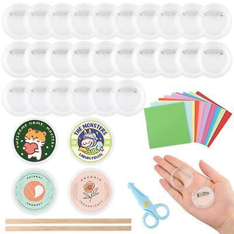 30Pcs Button Badges with Pin Clear DIY Photo Craft Buttons Blank ...